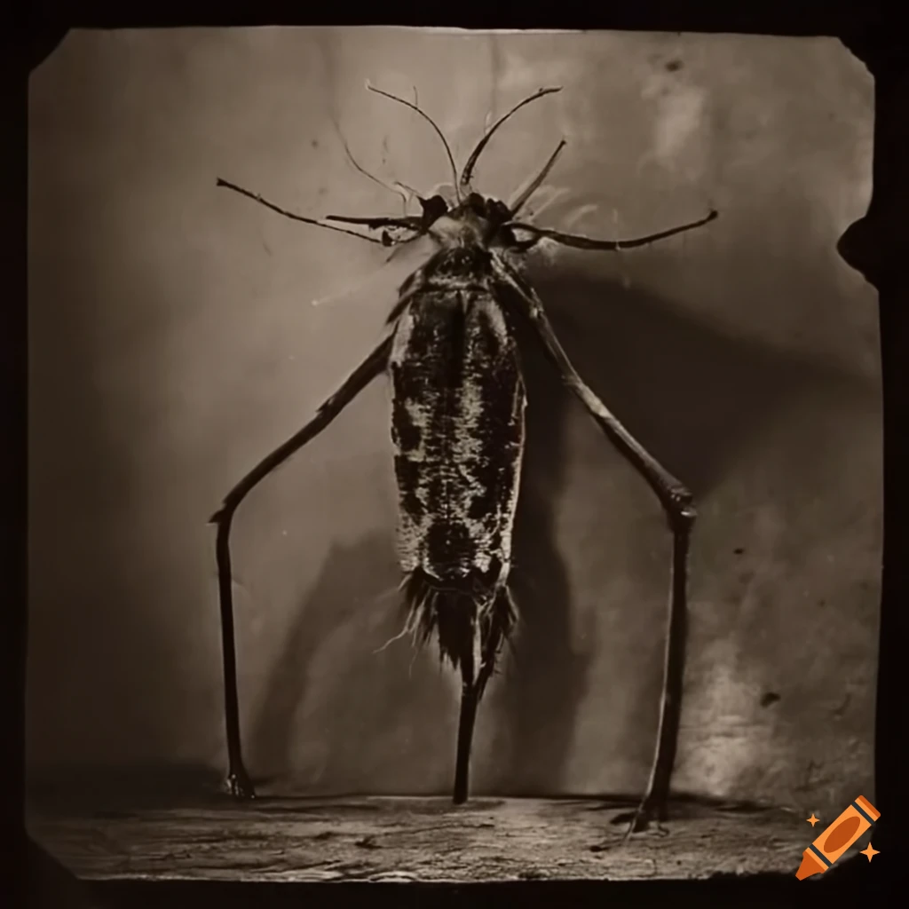 19th century photo of a moth monster in a Tartarian city street on Craiyon