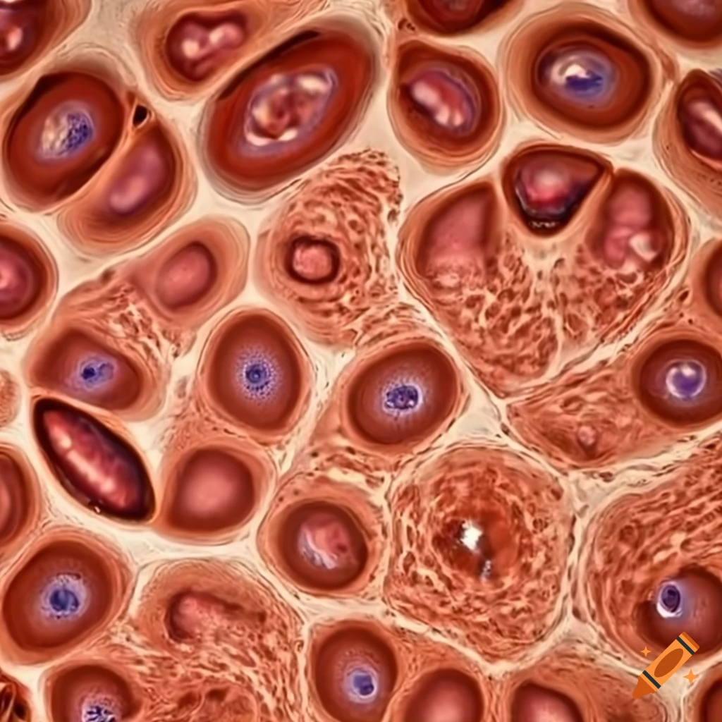 Close-up of cow cells with intricate structures on Craiyon