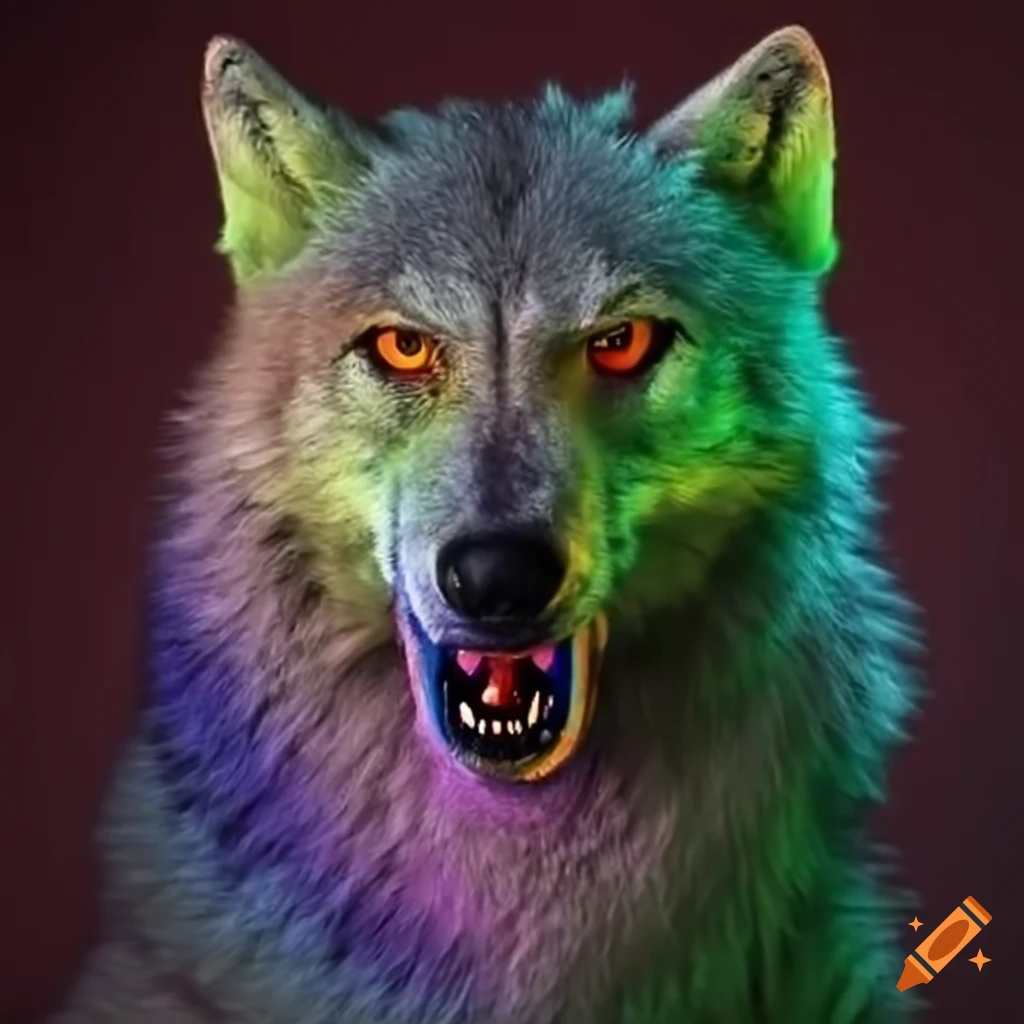 Scary rainbow wolf monster on Craiyon