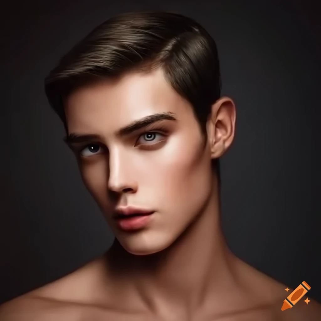 Portrait of a beautiful male actor with fair skin and dark hair on Craiyon