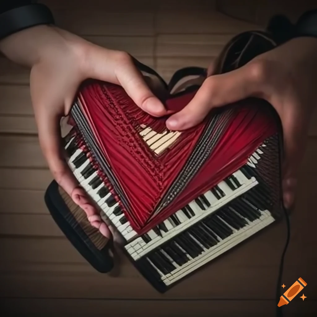 Heart with piano keys and accordion on Craiyon