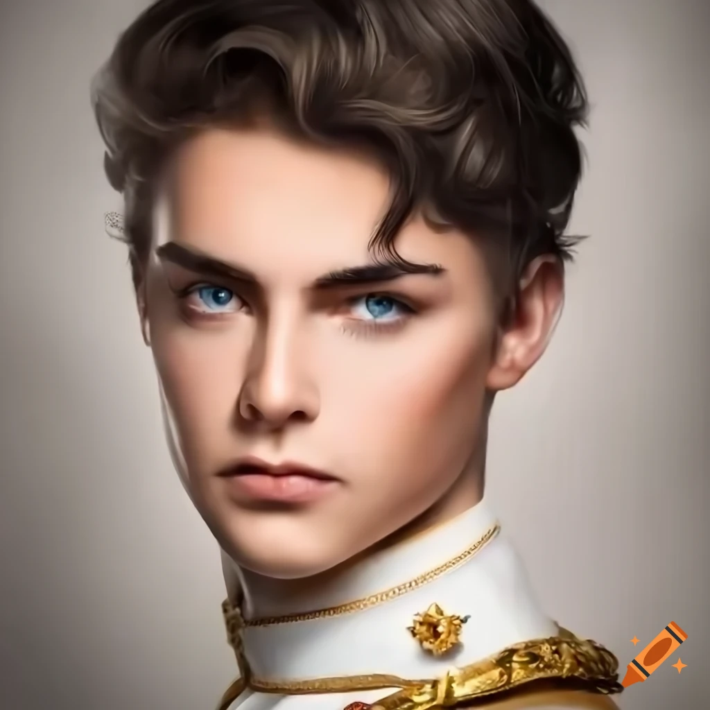 Portrait of a handsome european prince with fair skin and dark hair on ...