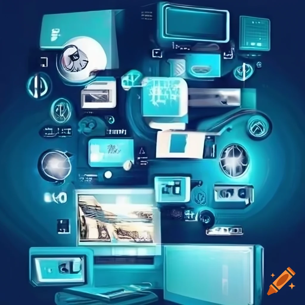 Creative digital art with electronic media icons on Craiyon
