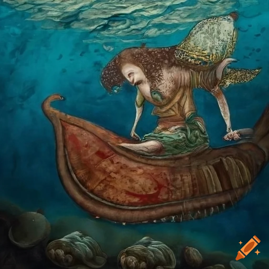 Medieval-style painting of jonah and the whale underwater on Craiyon