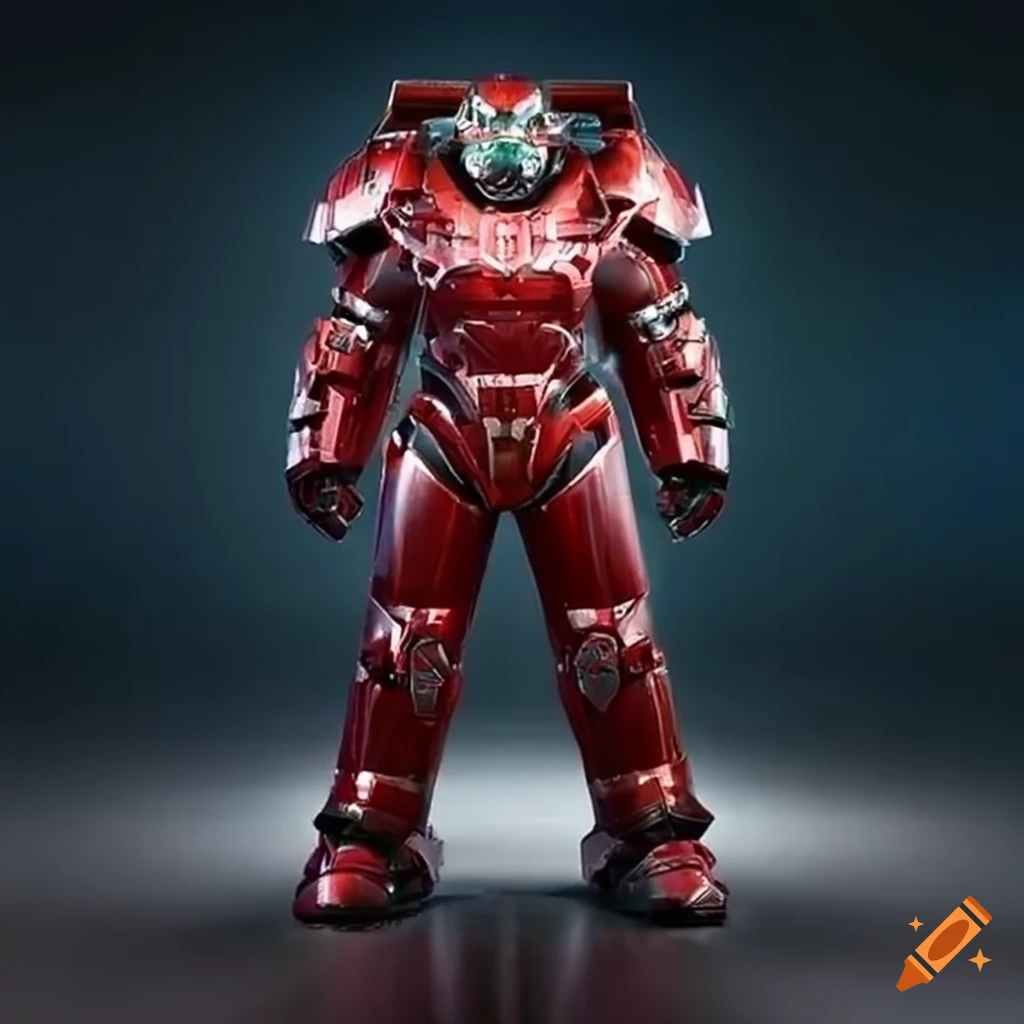Full body power armor made of red crystals with jet pack turbines on ...