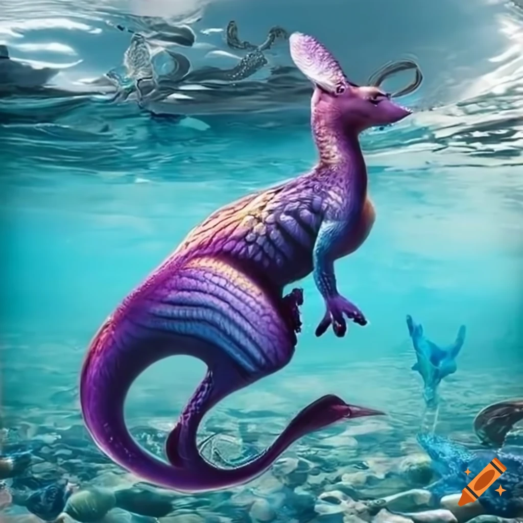 Mythical mer-kangaroo swimming in a crystal clear aquatic kingdom on ...