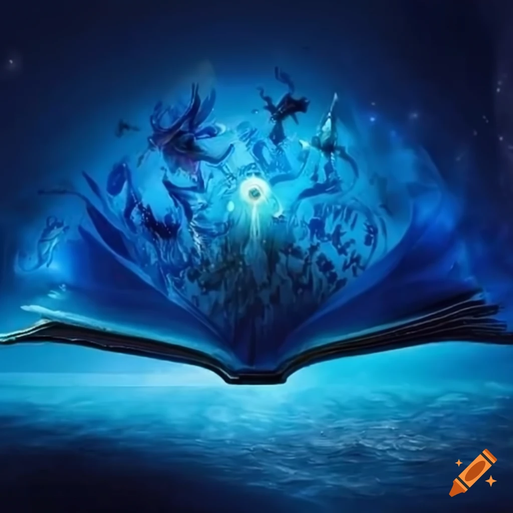 Blue magical open book on Craiyon