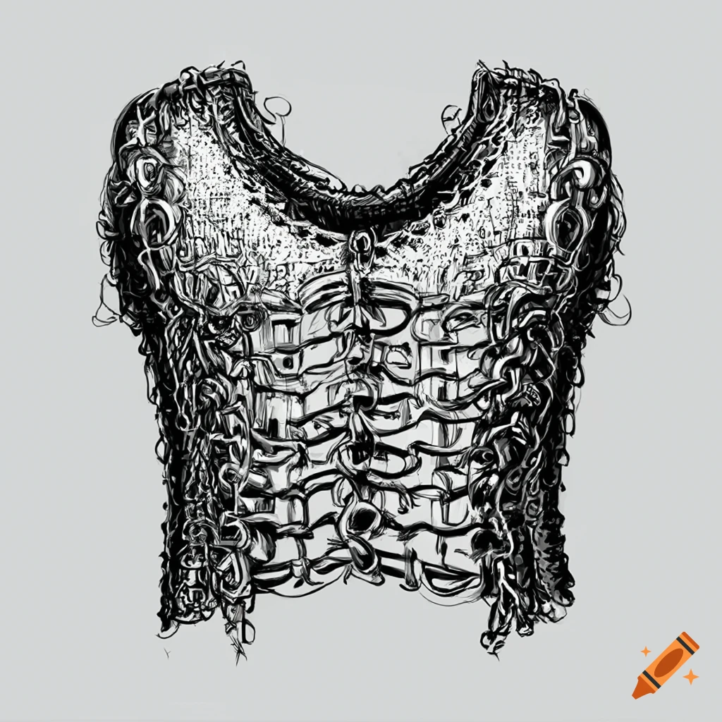 Hand-drawn sketch style black and white chest body armor on Craiyon