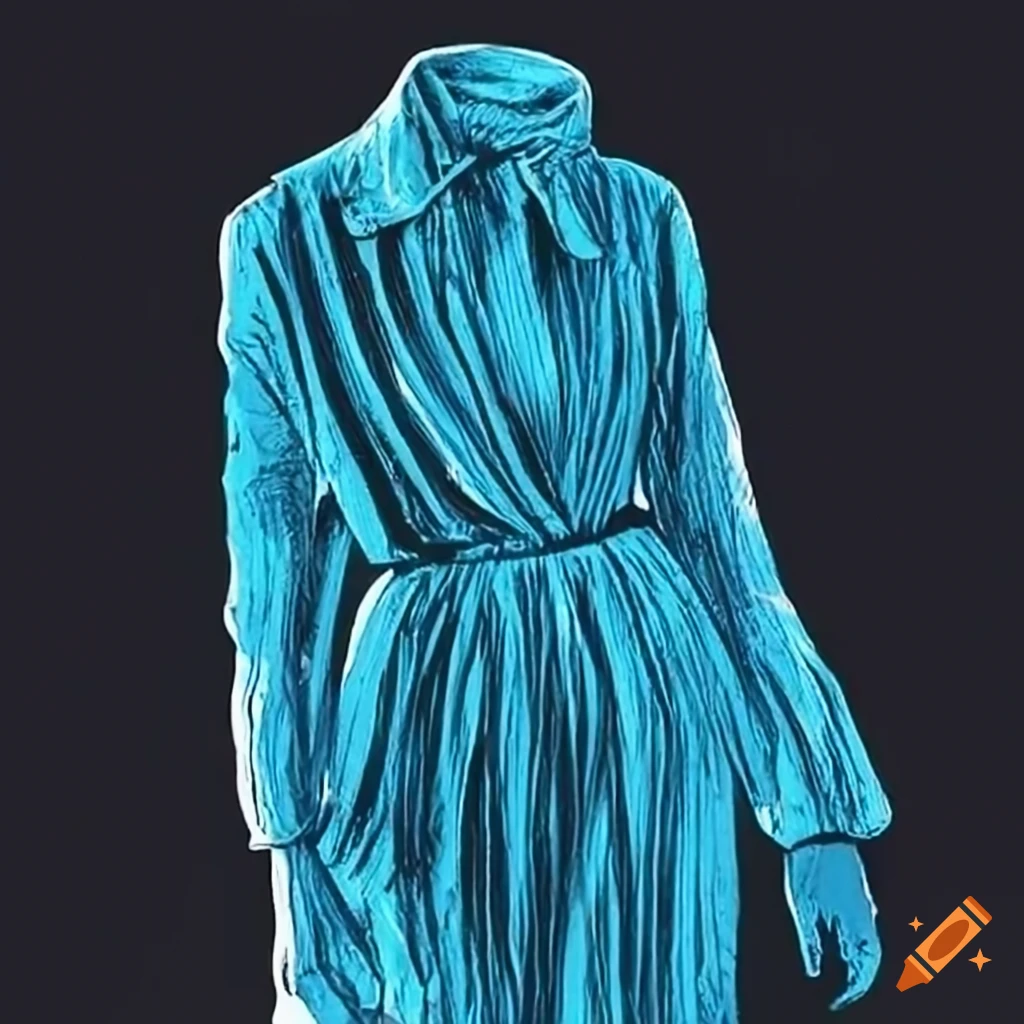Close-up of unisex wrinkled clothing silhouette by sézane in deep blue ...