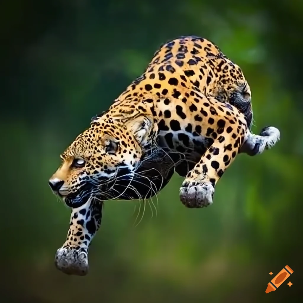 Jaguar jumping onto a crocodile on Craiyon