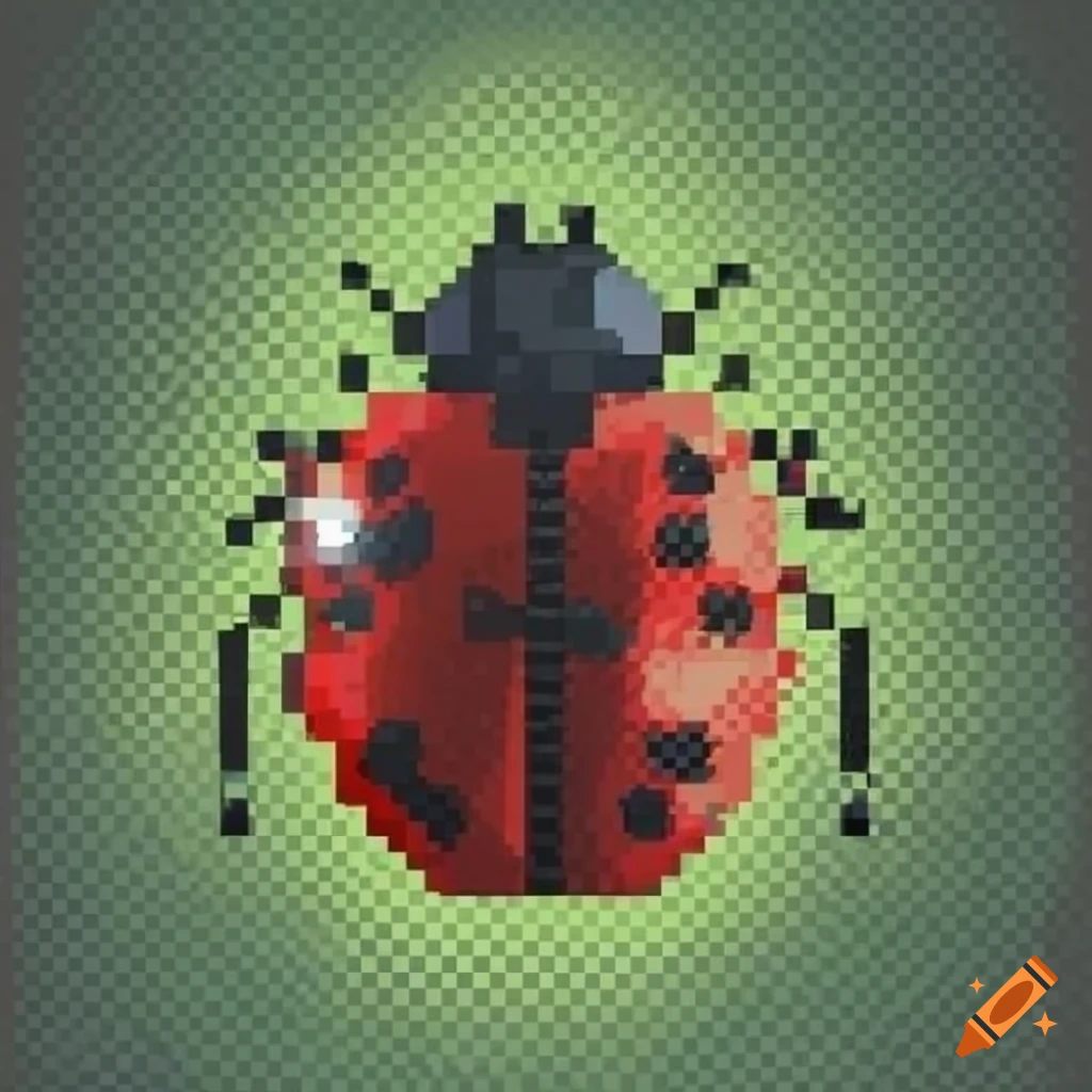 Pixel art of a ladybug in a forest setting on Craiyon
