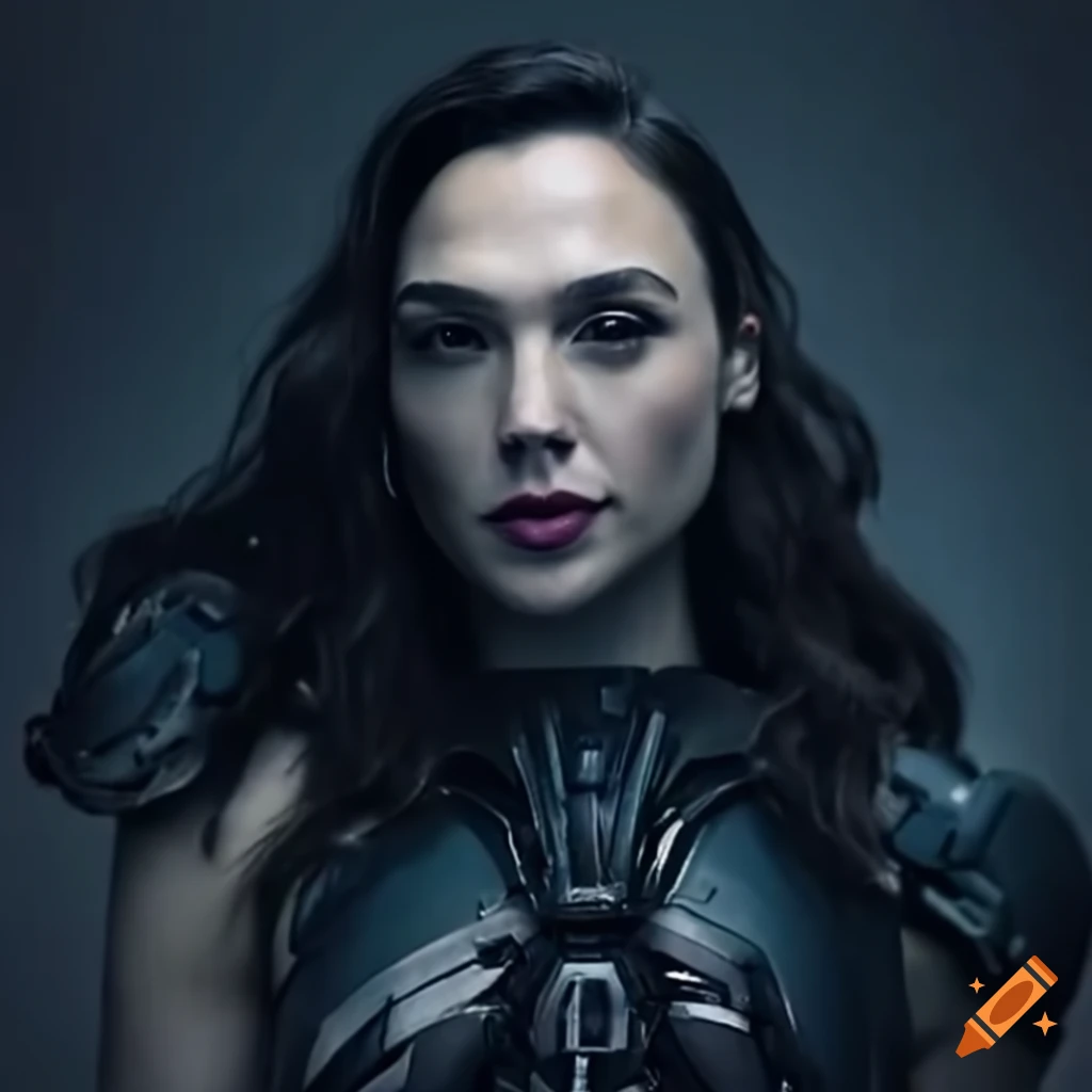 Gal gadot portrayed as the powerful cyborg character on Craiyon