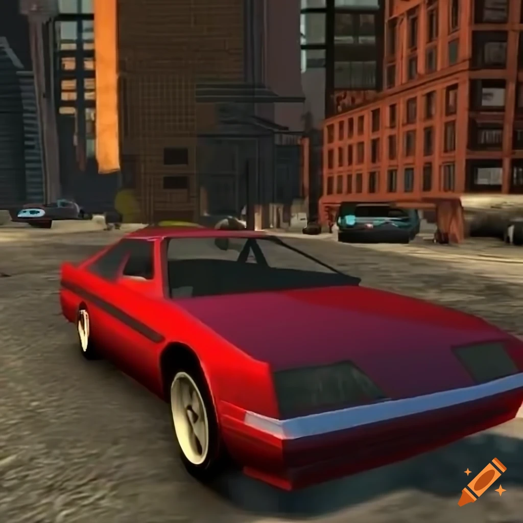 Car in a city with gta 3 graphics on Craiyon