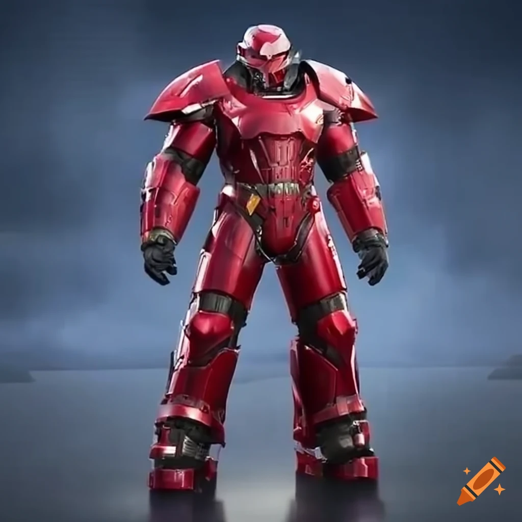 Full body power armor made of red crystals with jet pack turbines on ...