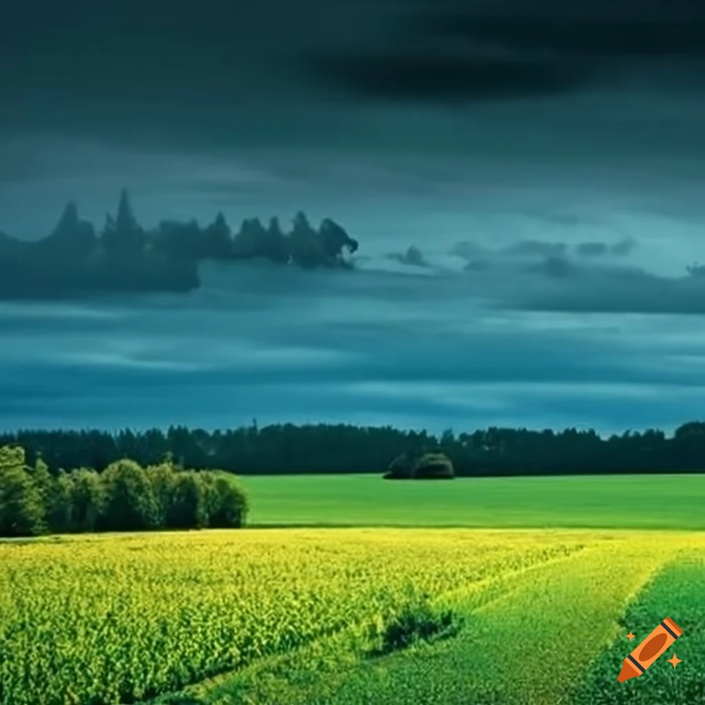 Farm field surrounded by water on Craiyon