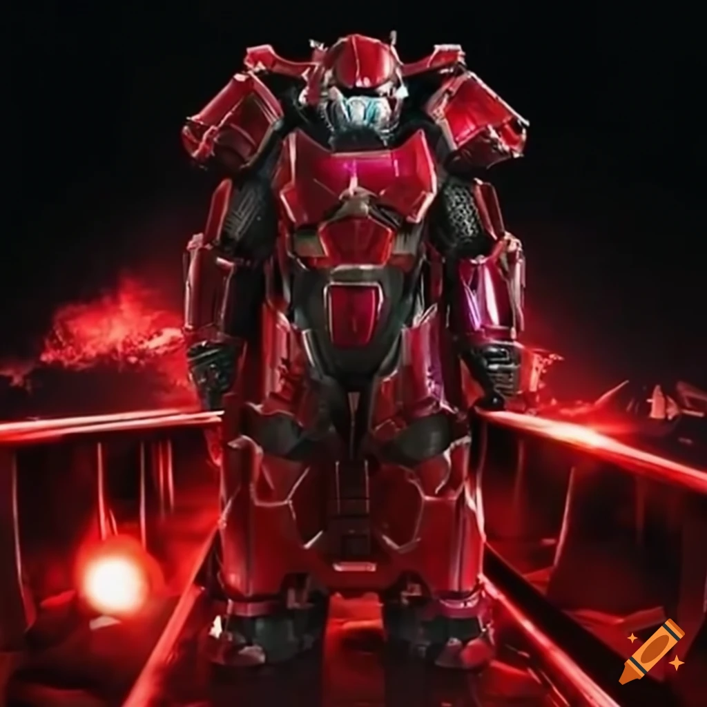 Full body power armor made of red crystals with jet pack turbines on ...