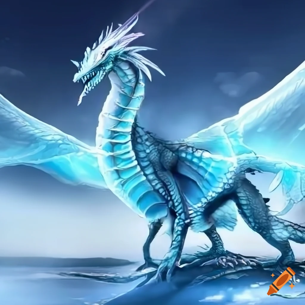 Ice dragon flying through clouds towards a cherry blossom tree on Craiyon