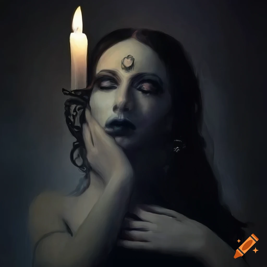 Gothic painting of a figure shaped by shadows and candlelight on Craiyon