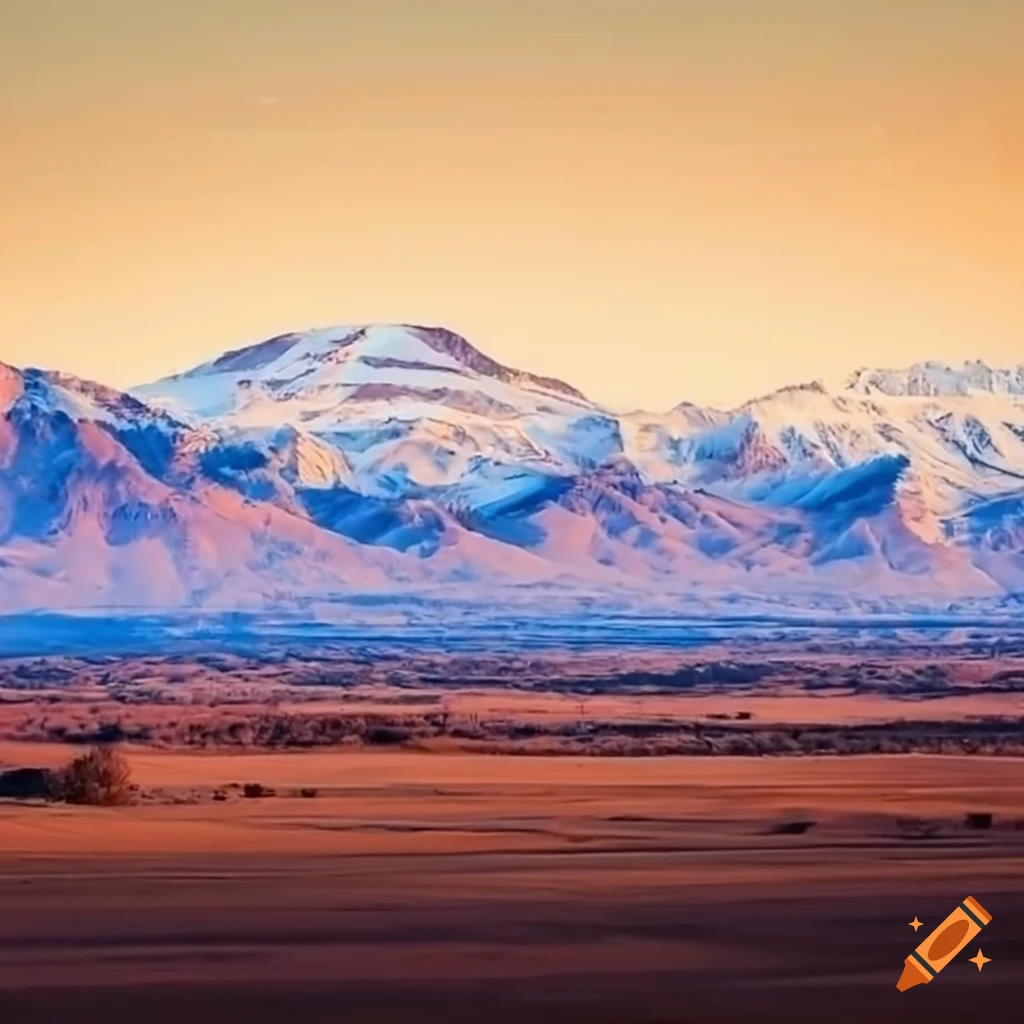 Winter landscape of farmlands in Arizona with snow-capped mountains on ...