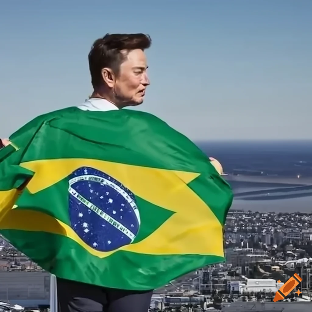 Elon musk with brazil's flag in the background on Craiyon