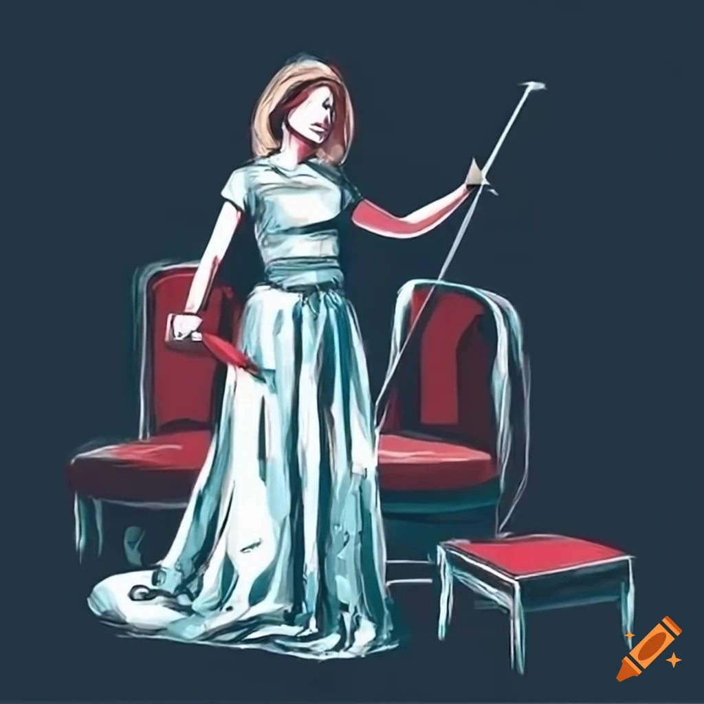 Young cleaning lady on a theater stage on Craiyon