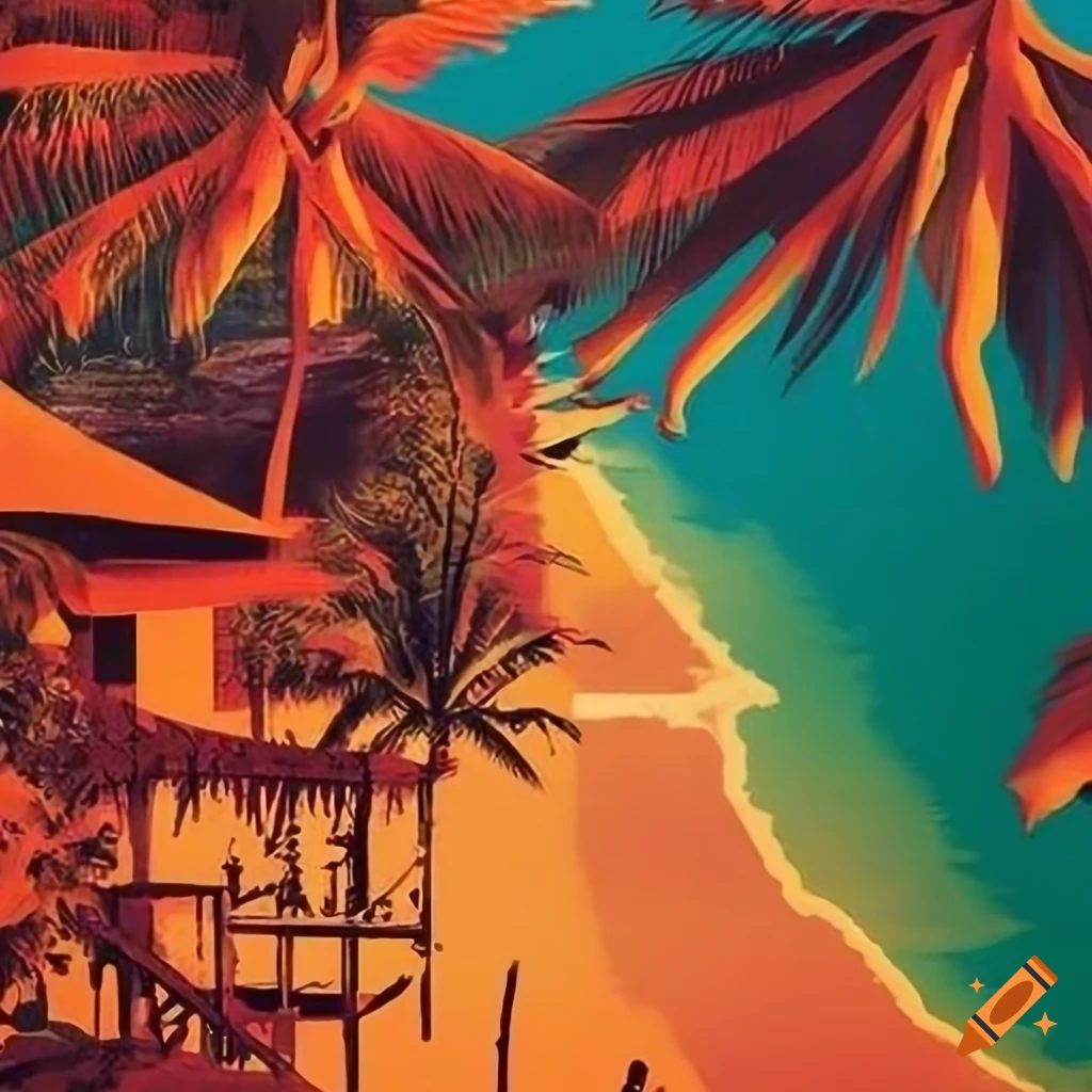 Vintage travel poster with tropical theme on Craiyon