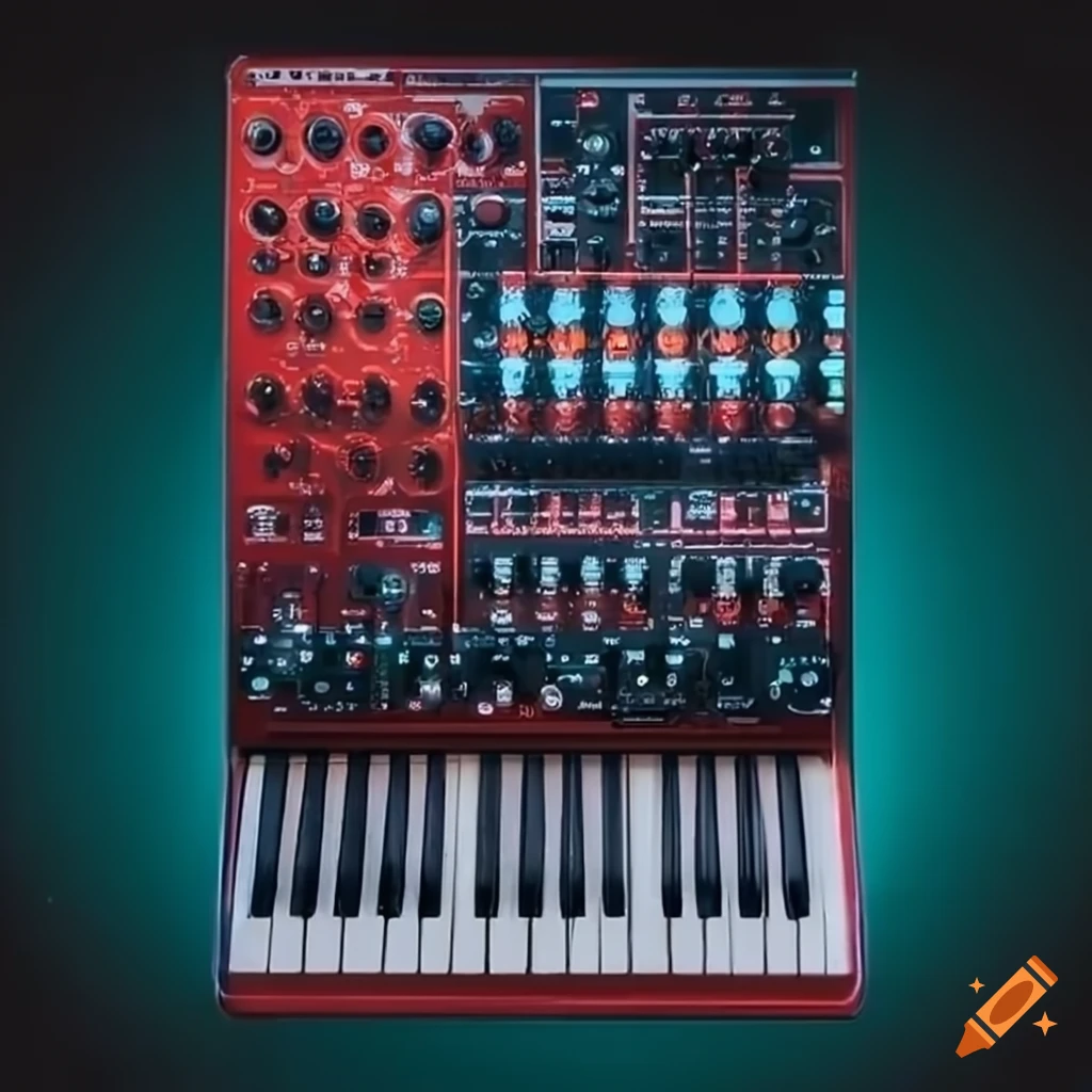 Nord Lead synthesizer in a crowd of diverse modular synths on Craiyon