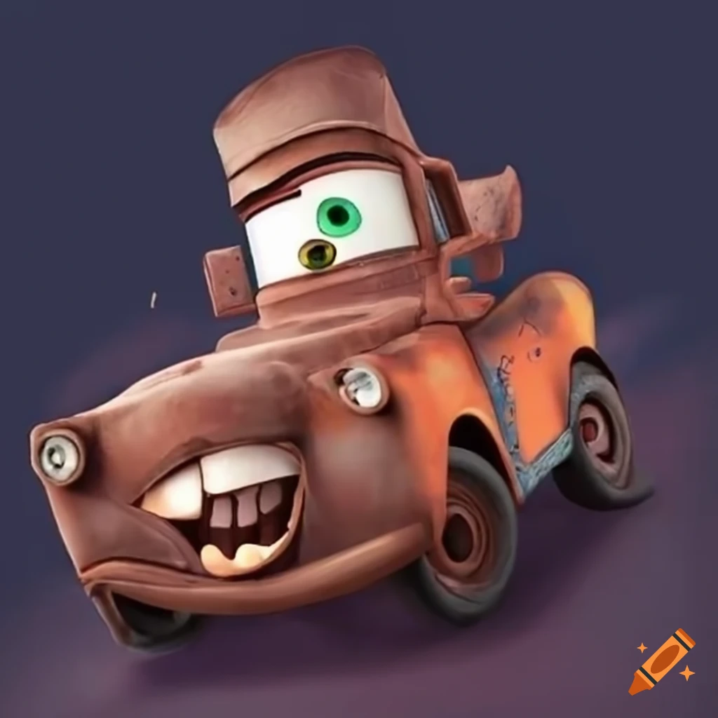 Humanized portrayal of tow mater character on Craiyon