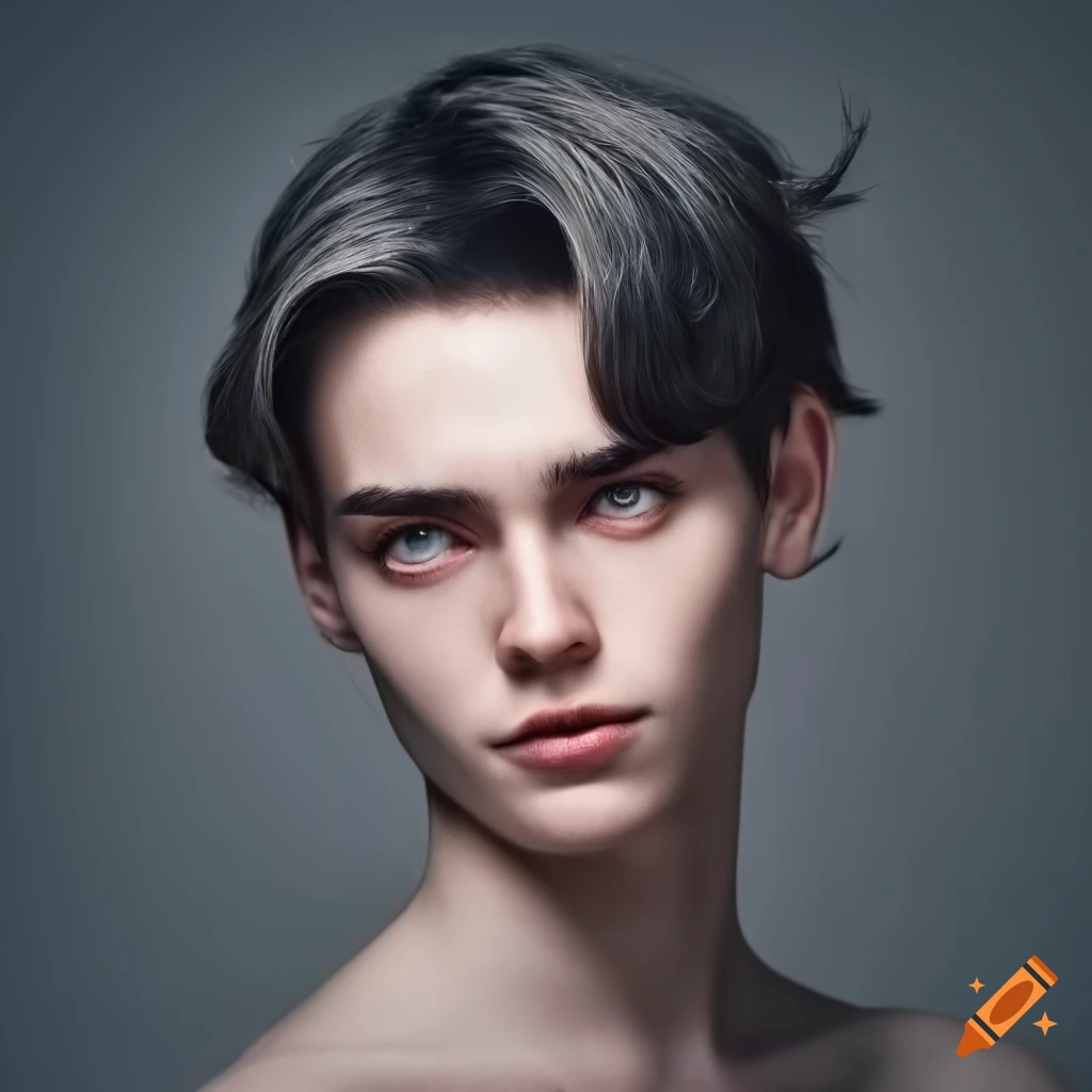 Portrait of a handsome man with dark hair and delicate features on Craiyon