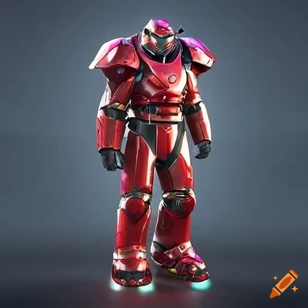 Full body power armor made of red crystals with jet pack turbines on ...