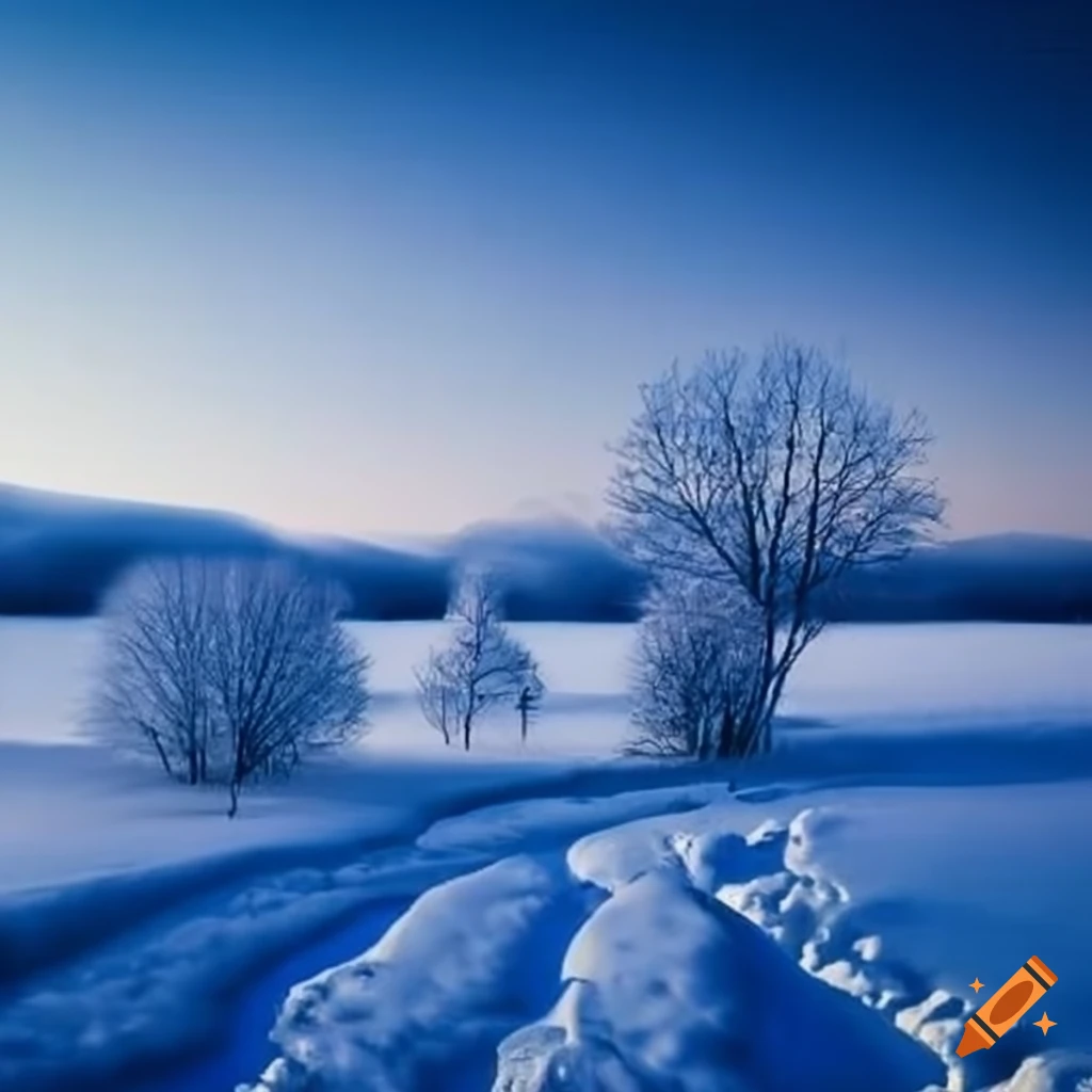 Breathtaking winter landscape in blue and white on Craiyon