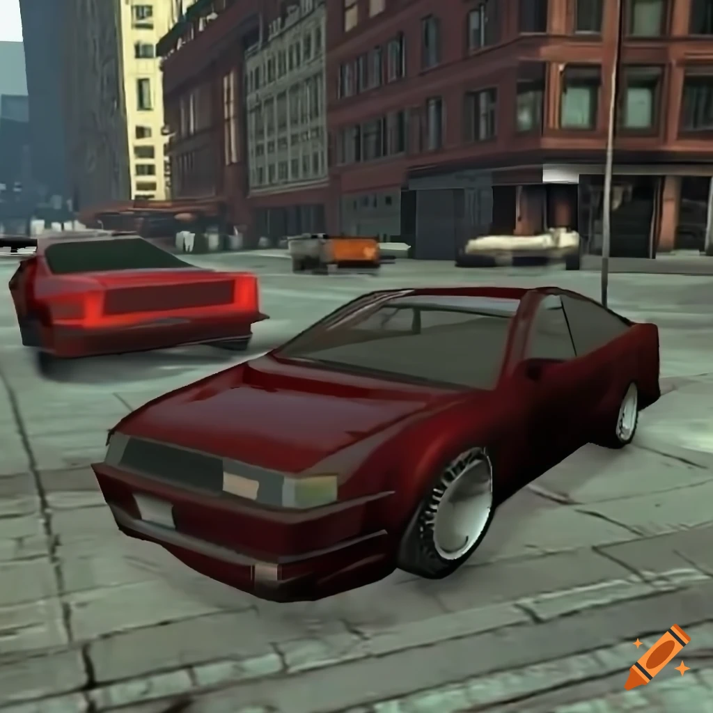 Car in a realistic city setting inspired by gta 3 graphics on Craiyon