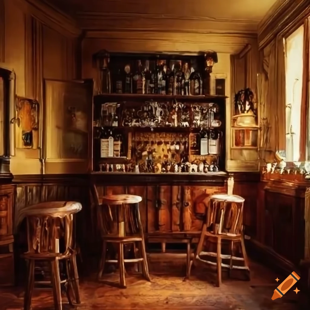 Interior of a XIXth century style bar on Craiyon