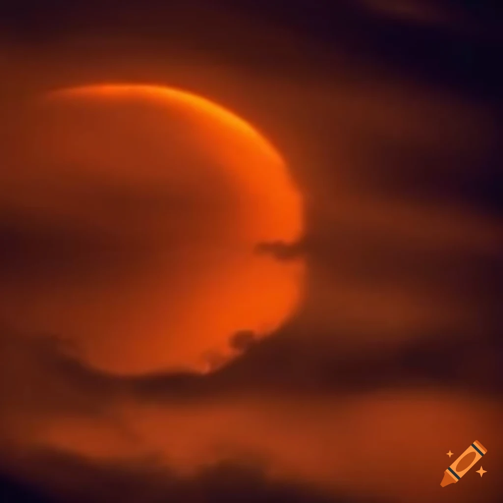 Orange sky with an eclipse during a sunset with many clouds on Craiyon