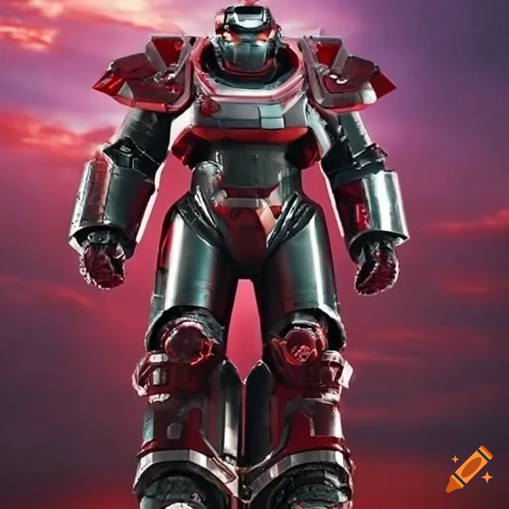 Full body power armor made of red crystals with jet pack turbines on ...