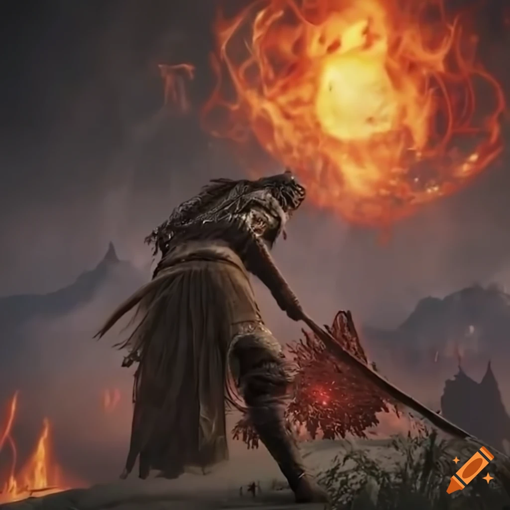 Elden ring frenzied flame versus moon on Craiyon