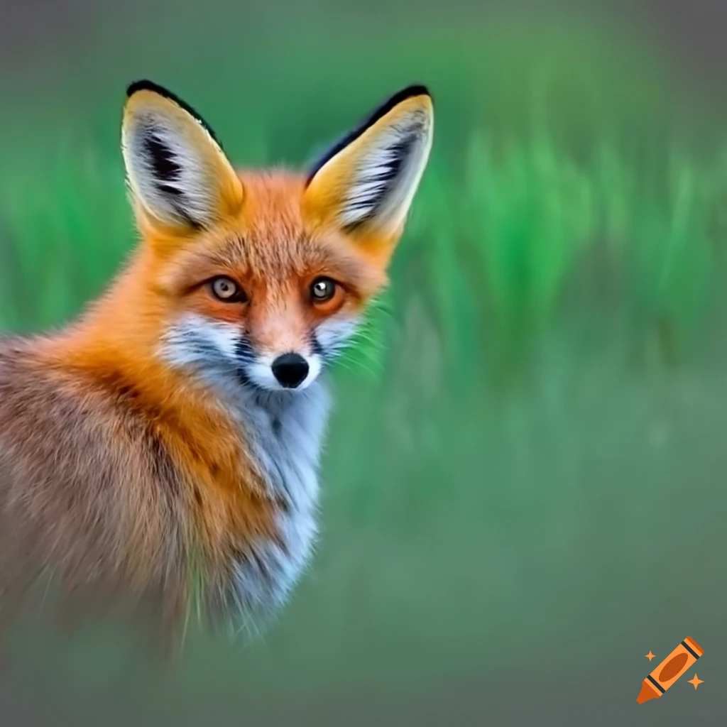 Illustration of lady fox in green and orange colors on Craiyon