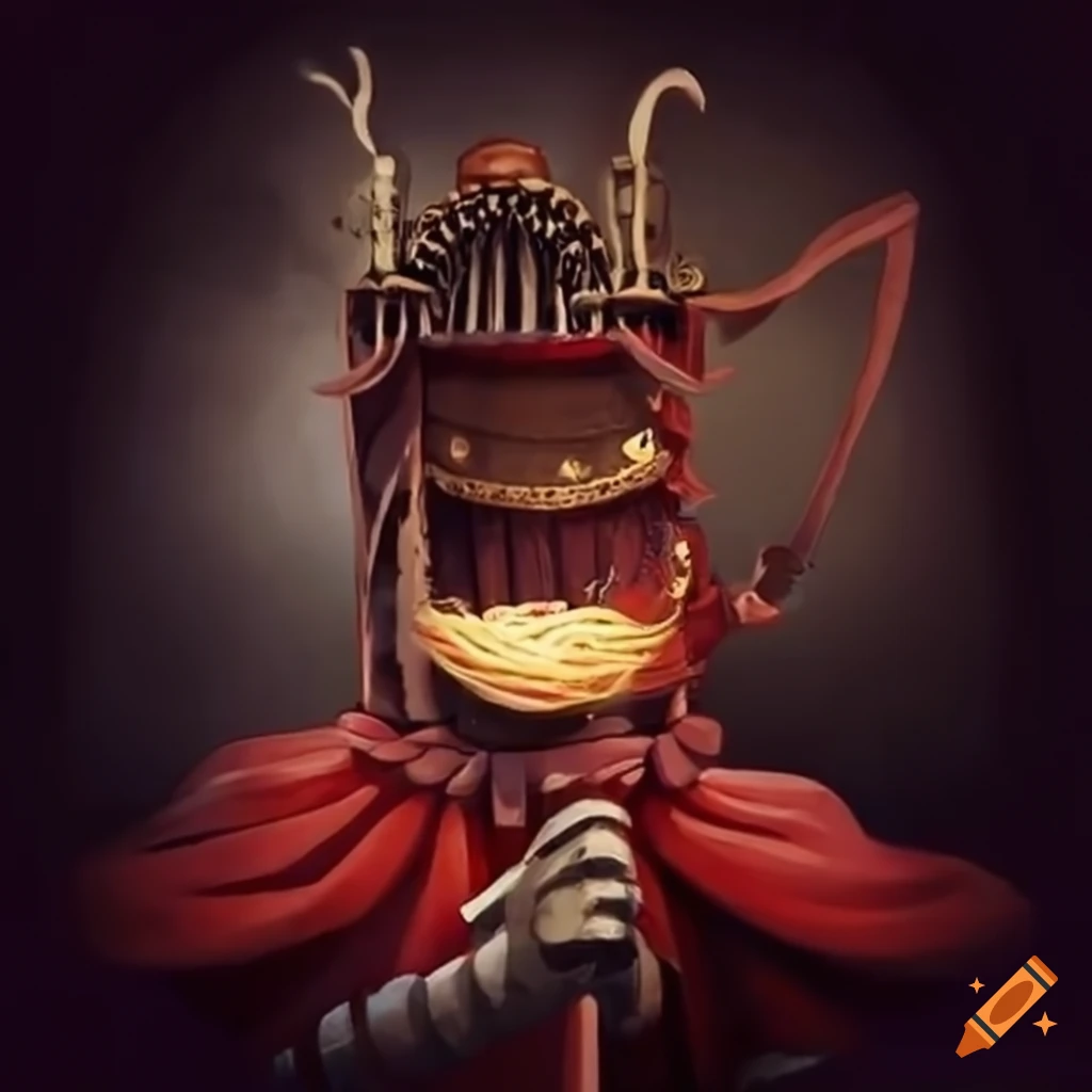 Spaghetti knight walking on a bridge on Craiyon