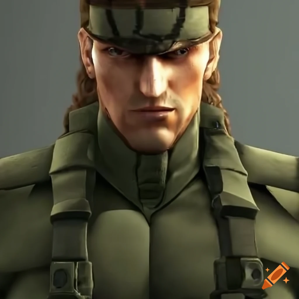 Iconic video game character solid snake posing with a camera on Craiyon