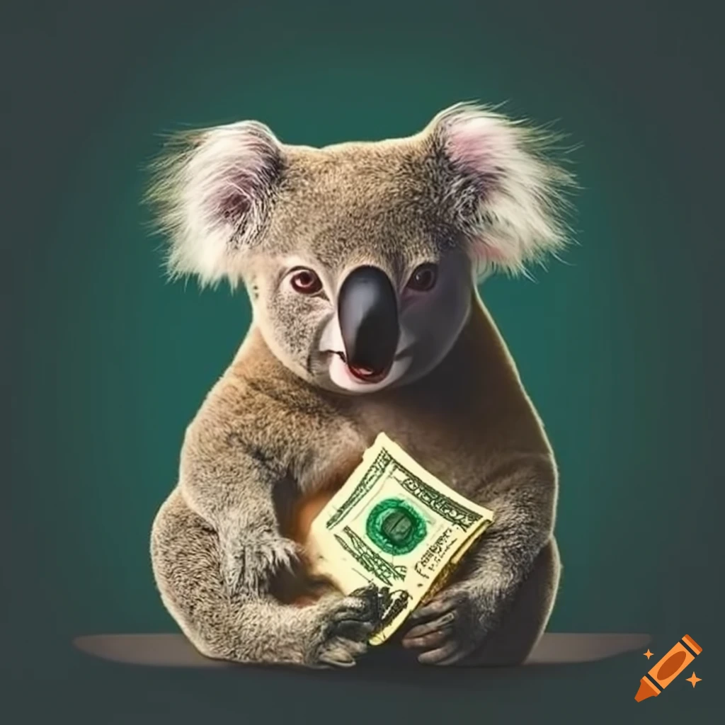 Koala holding dollars on Craiyon
