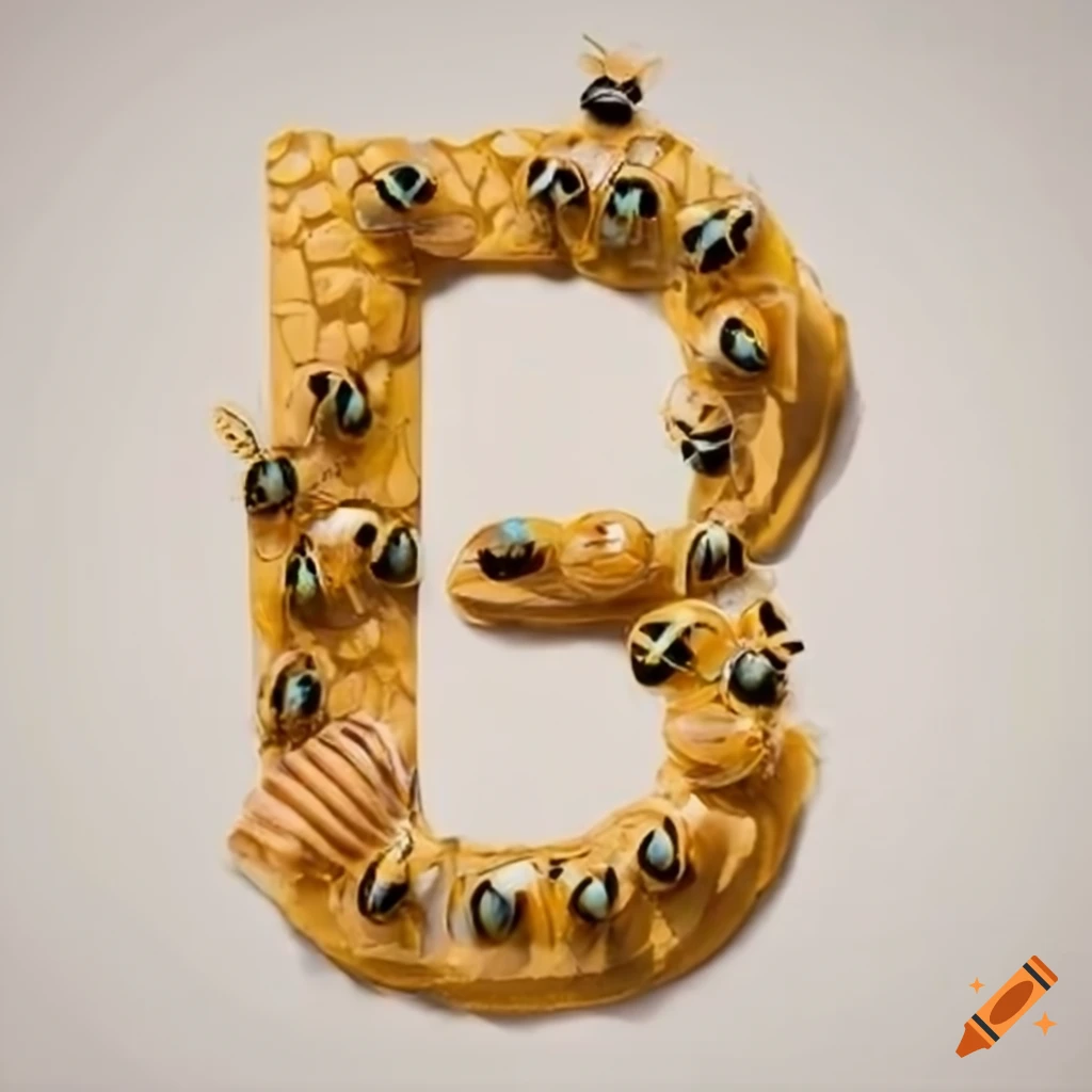 Letter B made with bees and honey on a white background on Craiyon
