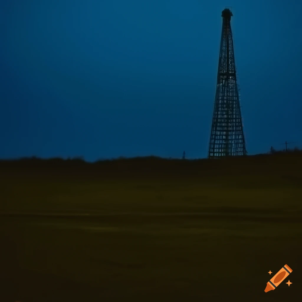 Grassy hills with radio towers in the background on a dark night, grainy and sharp image on Craiyon