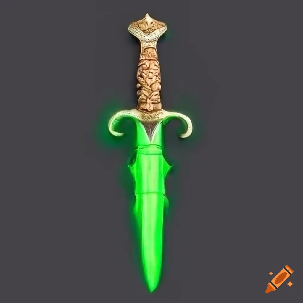Advanced dagger with glowing green blade and ivory handle in desert ...