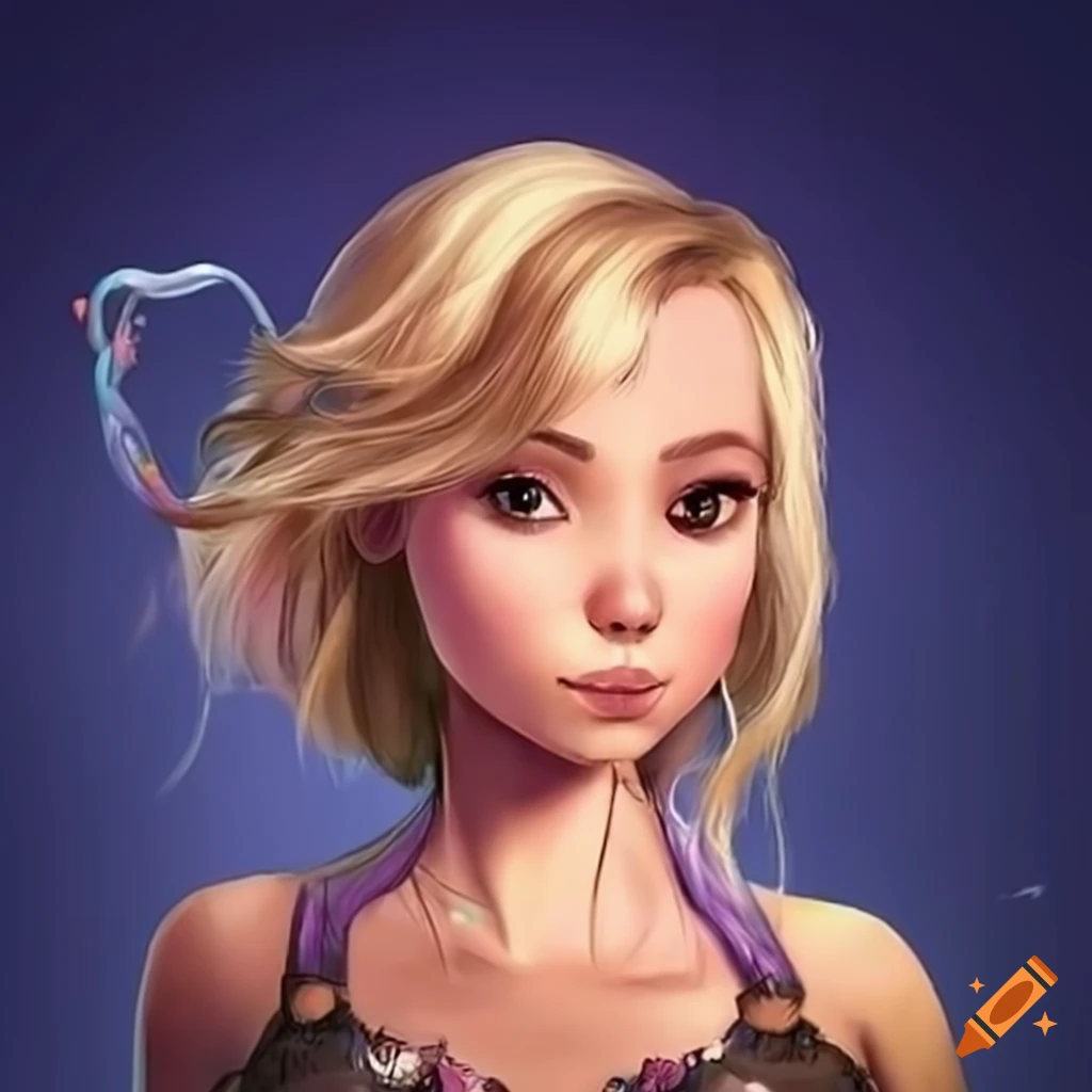 Young woman named jaz with ash blonde hair and purple eyes on Craiyon