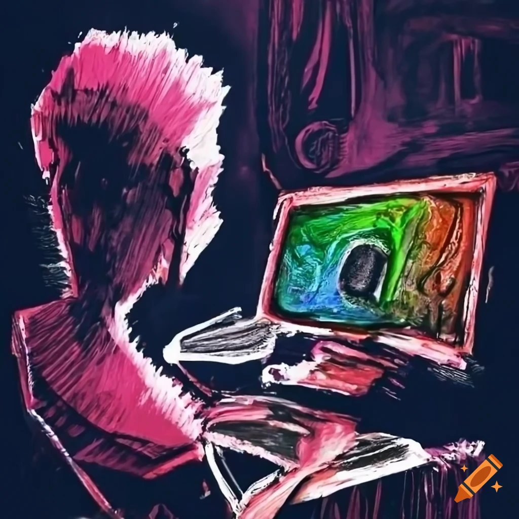 Computer gamer in a dark gaming room setup on Craiyon