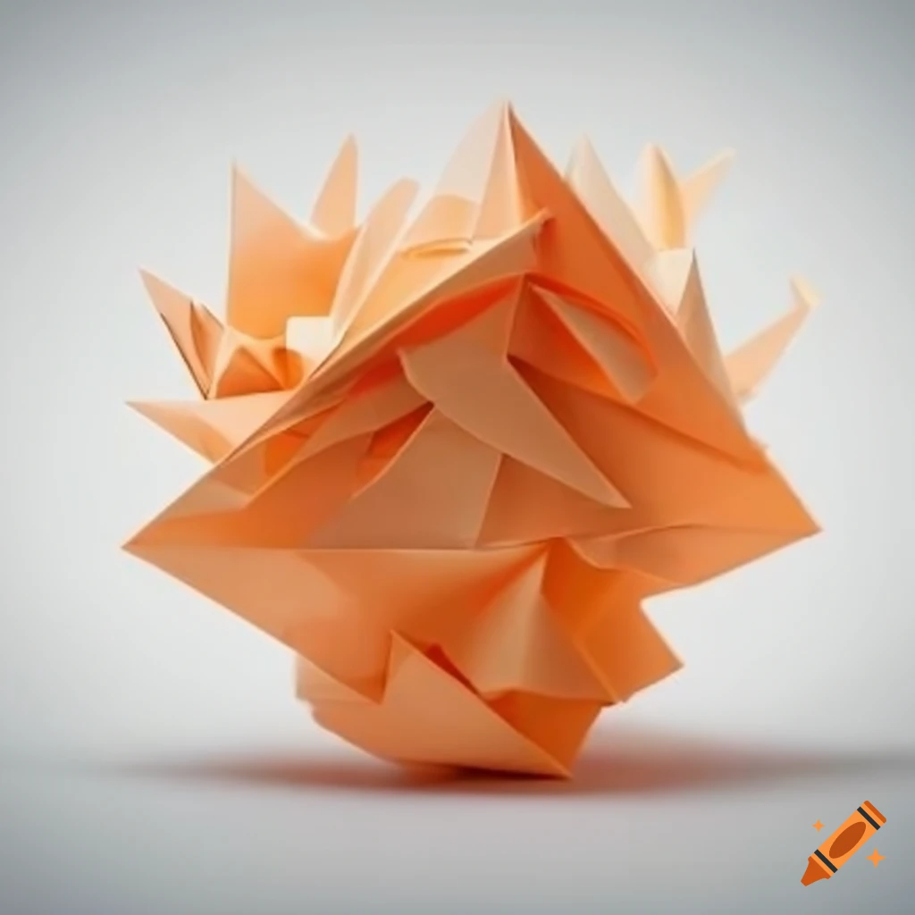 Origami composition with dominant orange and dramatic lighting on white ...