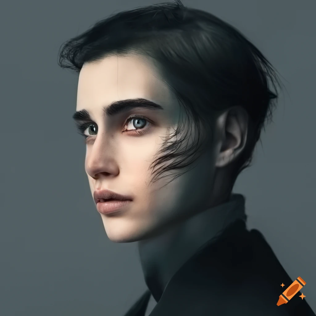 Portrait of a handsome man with dark hair and delicate features on Craiyon