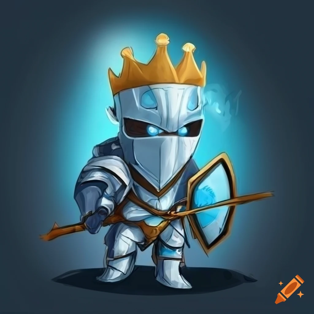 Chibi Ice Knight with a crown of ice, face mask, bear pelt, shield, and ...