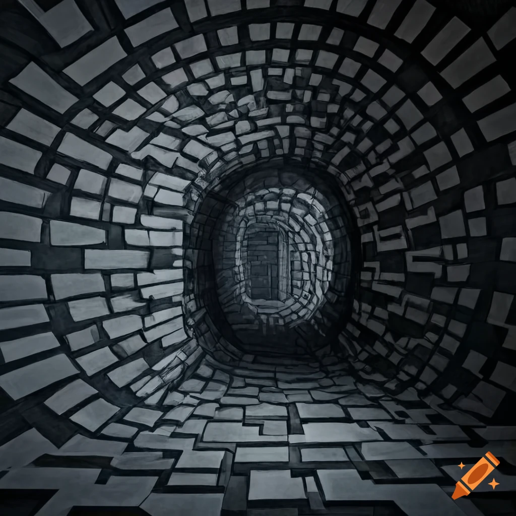 Escher-style black stone room with impossible geometry on Craiyon