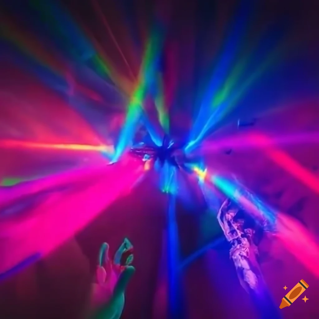 Holographic and neon 90s themed rave with colorful lighting on Craiyon